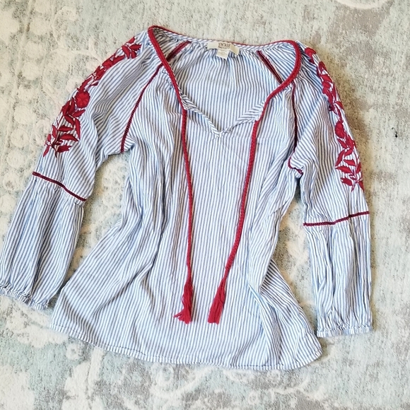 Vintage America | Tops | Vintage America Blouse Size Medium Bluewhite ...